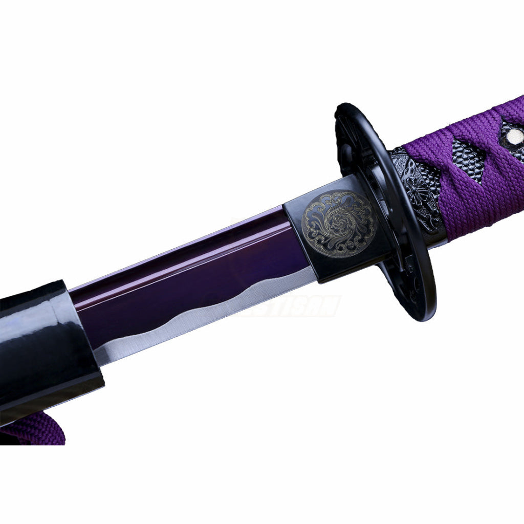 Japanese Samurai Katana Sword 1060 Carbon Steel Purple Blade Oil Quenc ...